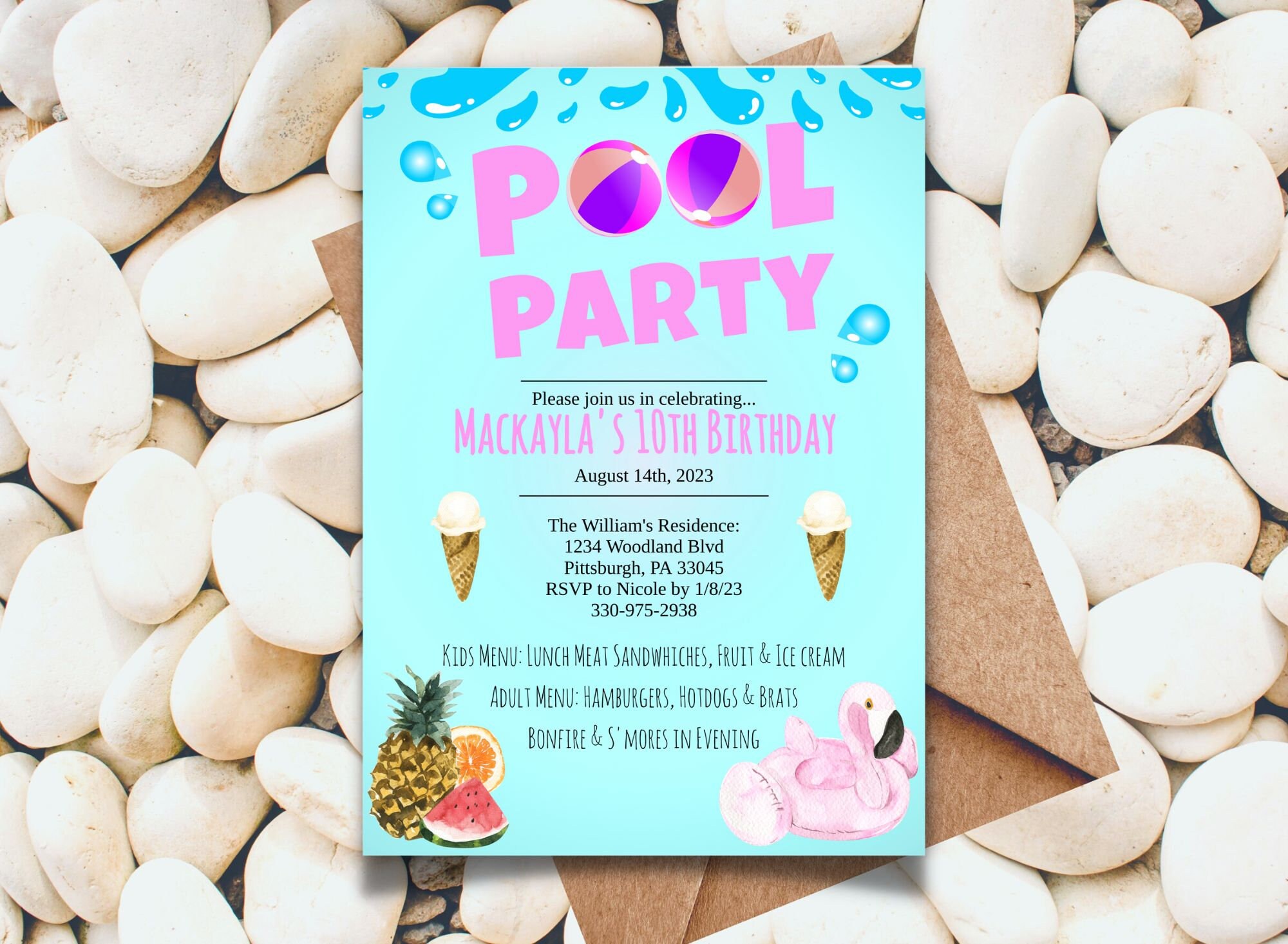 Kids Pool Party Invitation Template, Pool Party Invite Template ...