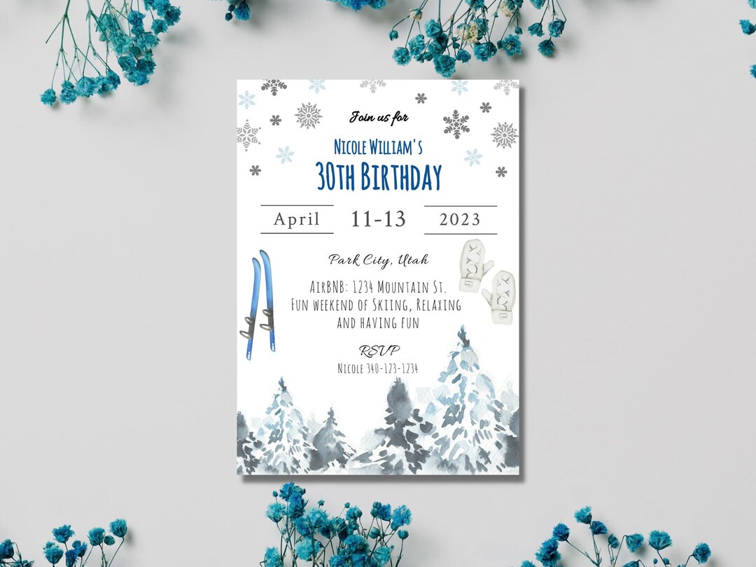 Ski Trip Invitation Template, Aspen Ski Trip, Vail Colorado Birthday ...
