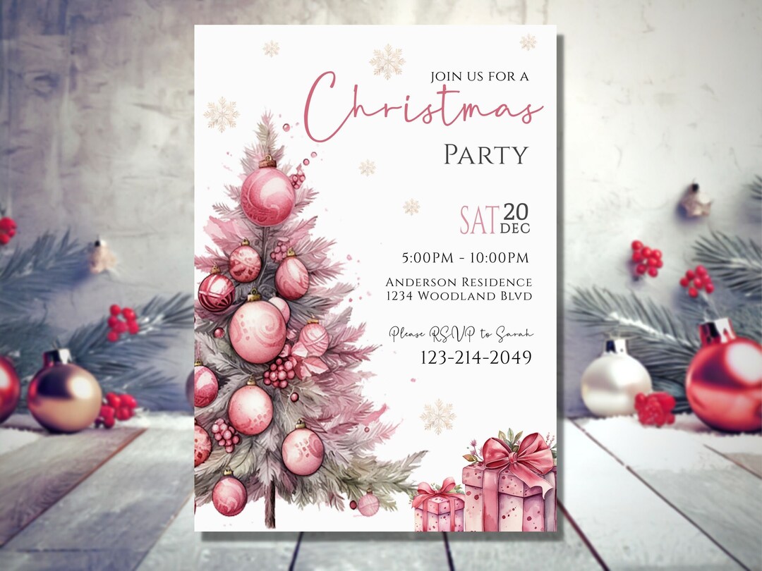 Editable Pink Christmas Party Invitation Holiday Party Invite Jingle ...
