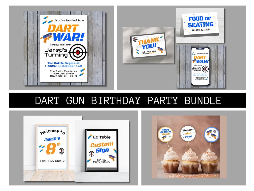 Dart War Invitation Bundle Editable Party Invite Dart Gun Birthday ...