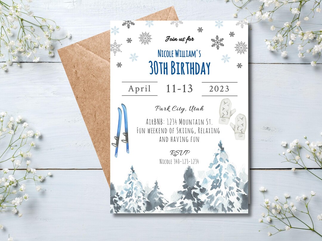 Ski Trip Invitation Template, Aspen Ski Trip, Vail Colorado Birthday ...