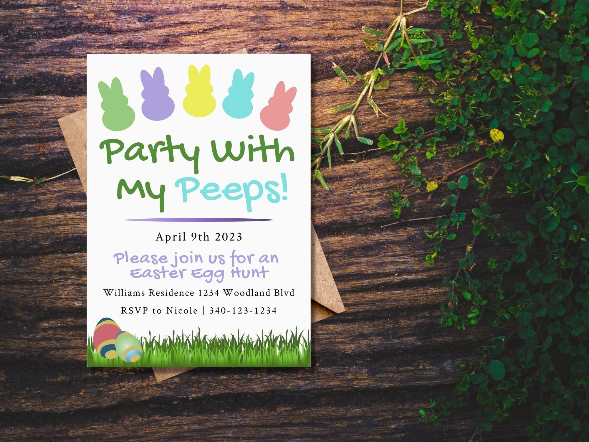 Easter Egg Hunt Invitation Template, Party With My Peeps, Printable ...