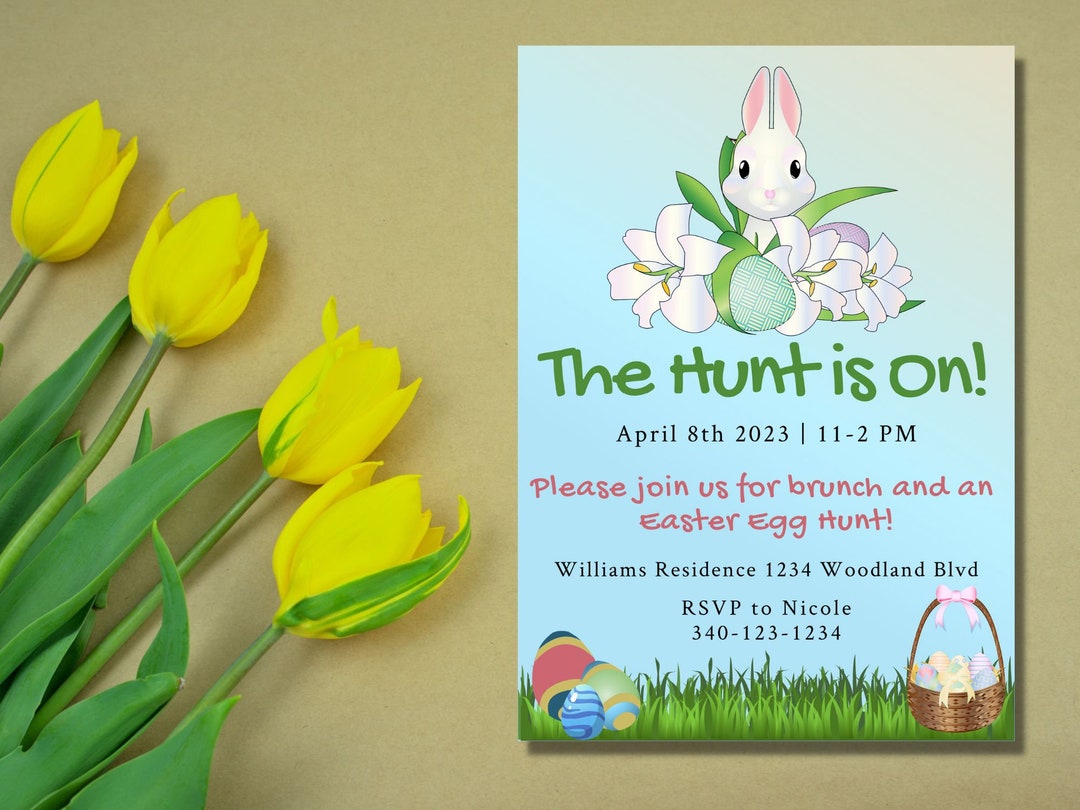 Editable Easter Egg Hunt Invitation The Hunt Is On Easter Party editable-easter-egg-hunt-invitation-the-hunt-is-on-easter-party