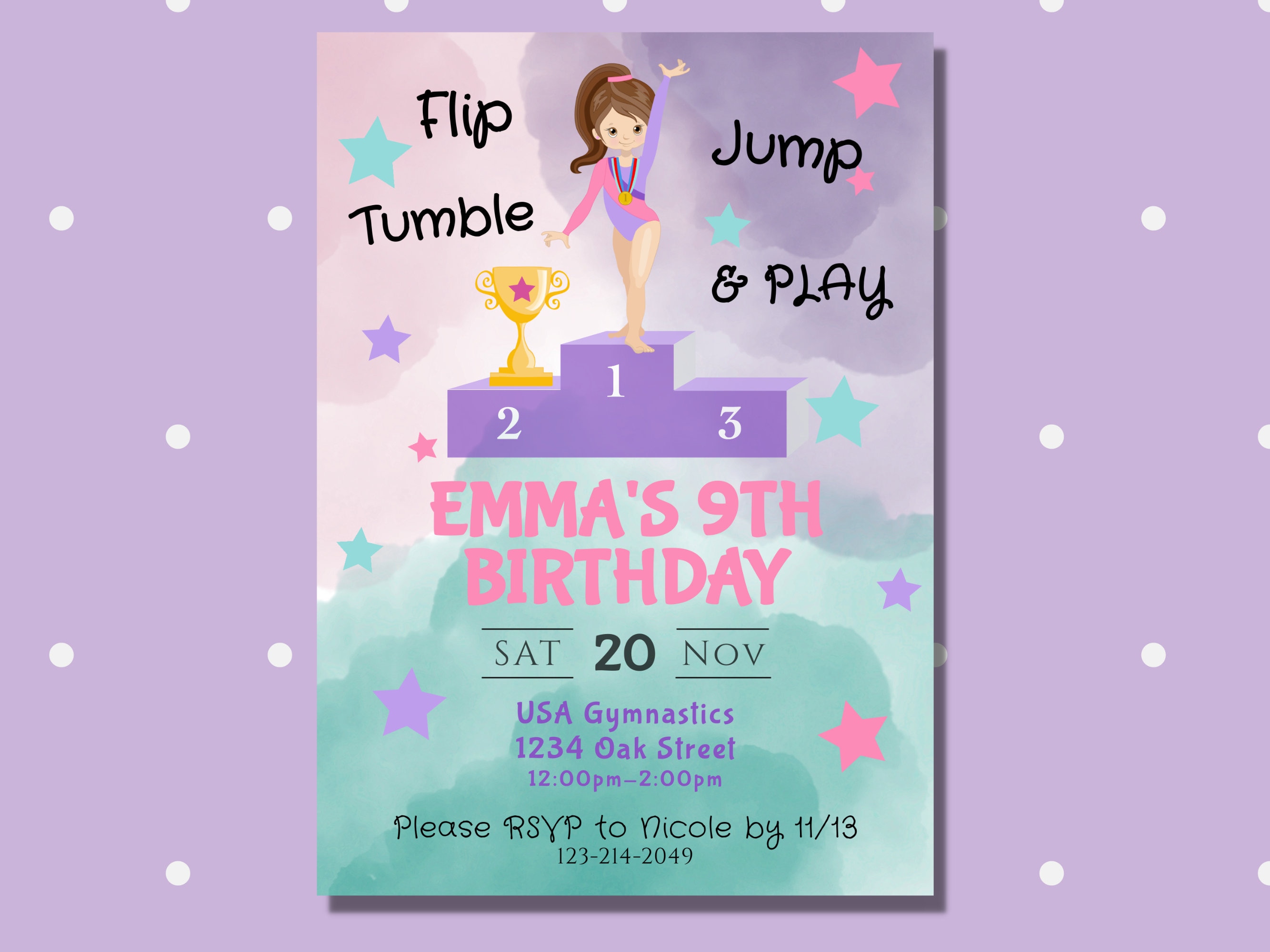 Gymnastics Invitation Editable Gymnastics Birthday Party Invite Flip ...