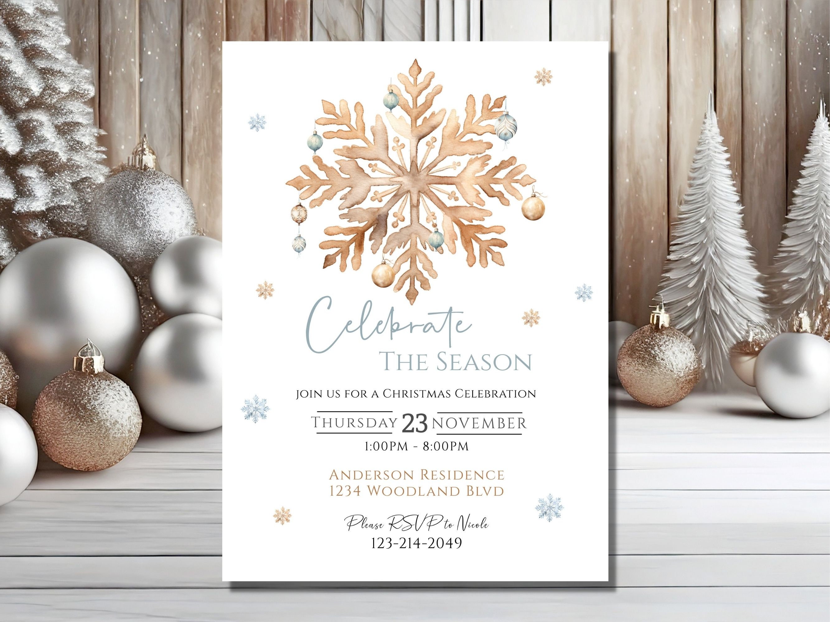 Editable Christmas Party Invitation Snowflake Invite Holiday Party ...