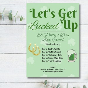 St Patrick's Day Bar Crawl St. Patty's Invite Template Printable ...