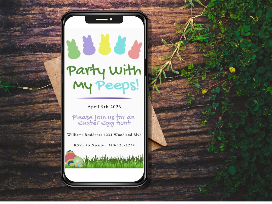 Easter Egg Hunt Invitation Template, Party With My Peeps, Electronic ...