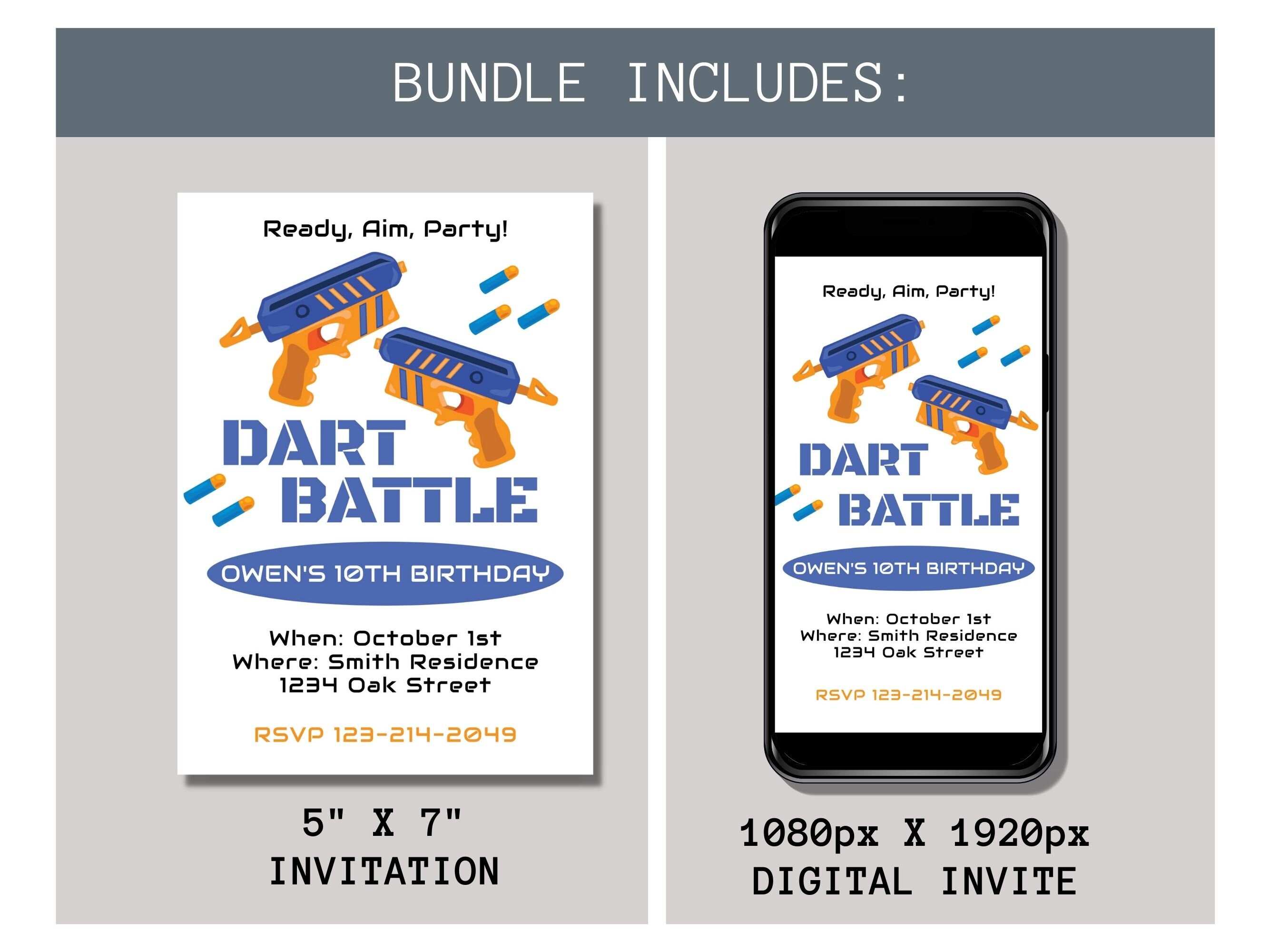 Dart Gun Birthday Invitation Bundle Editable Birthday Party Invitation ...