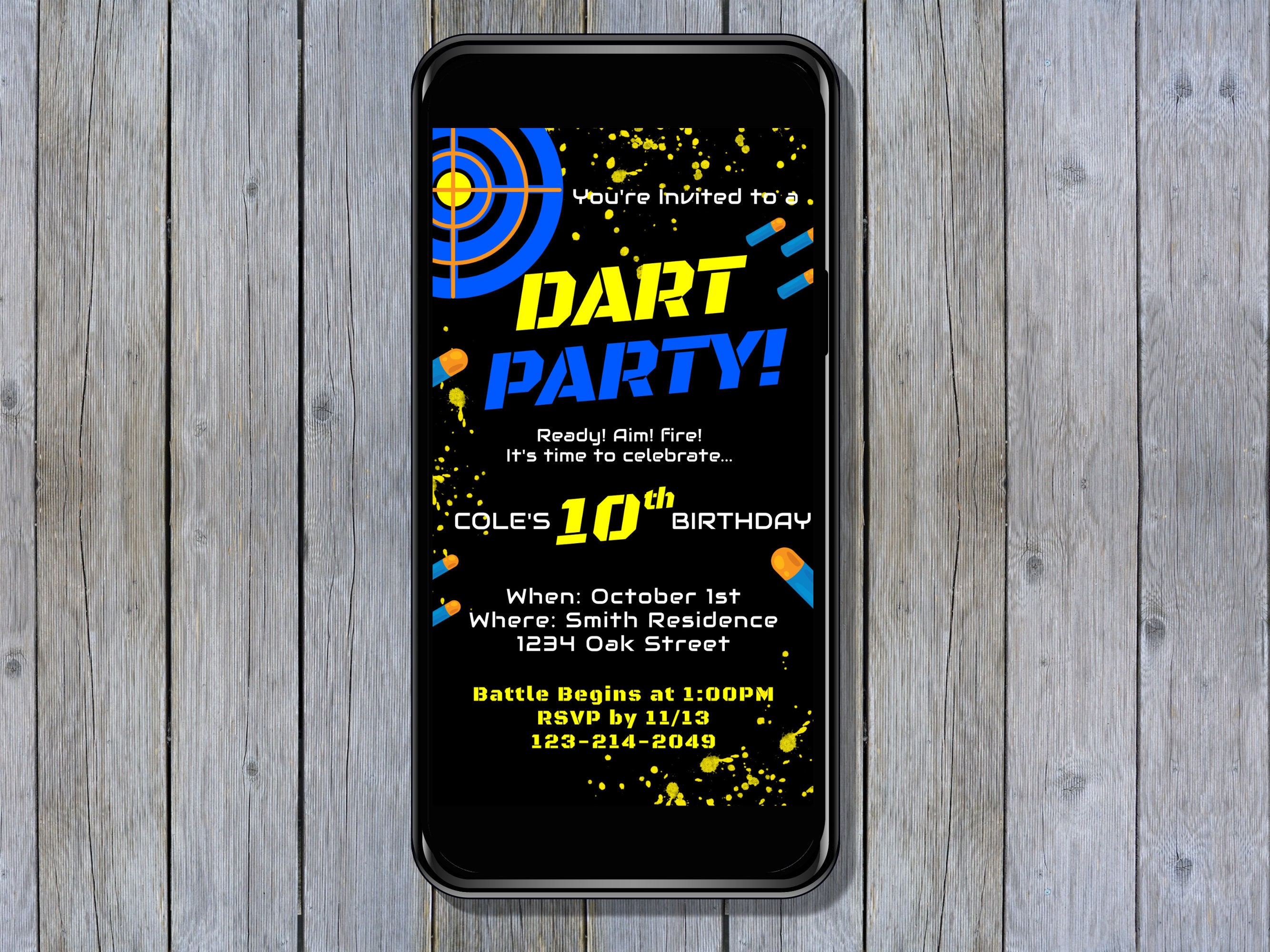 Dart Party Invitation Editable Birthday Invitation Party Dart Gun Party ...