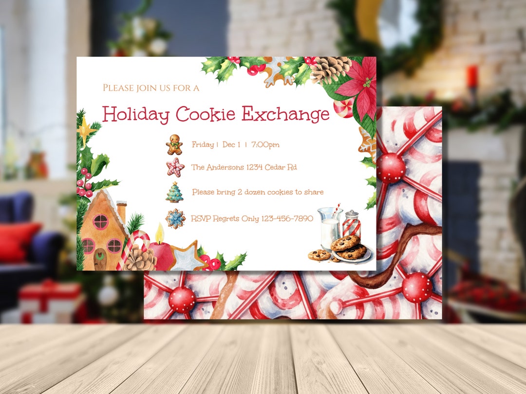 Christmas Cookie Exchange Invitation Template Editable Cookie Party ...