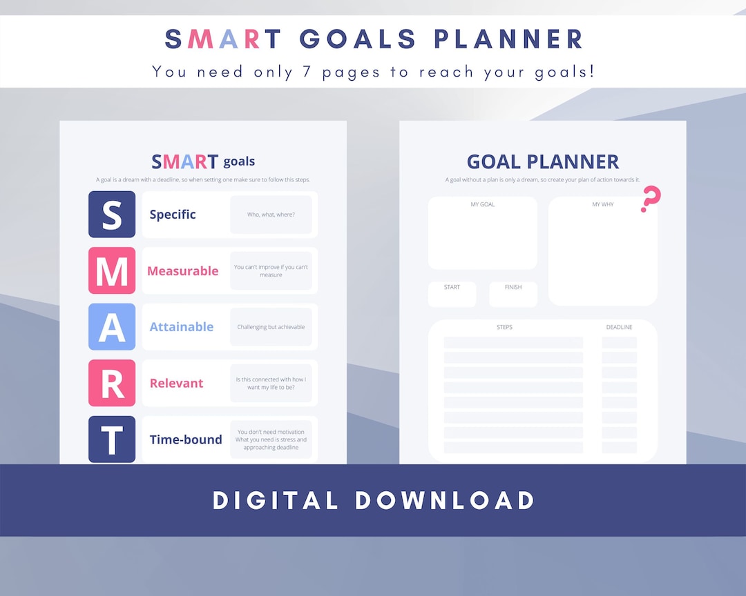Printable Goal Planner, Goal Tracker, SMART Goal, Productivity, Achieve ...