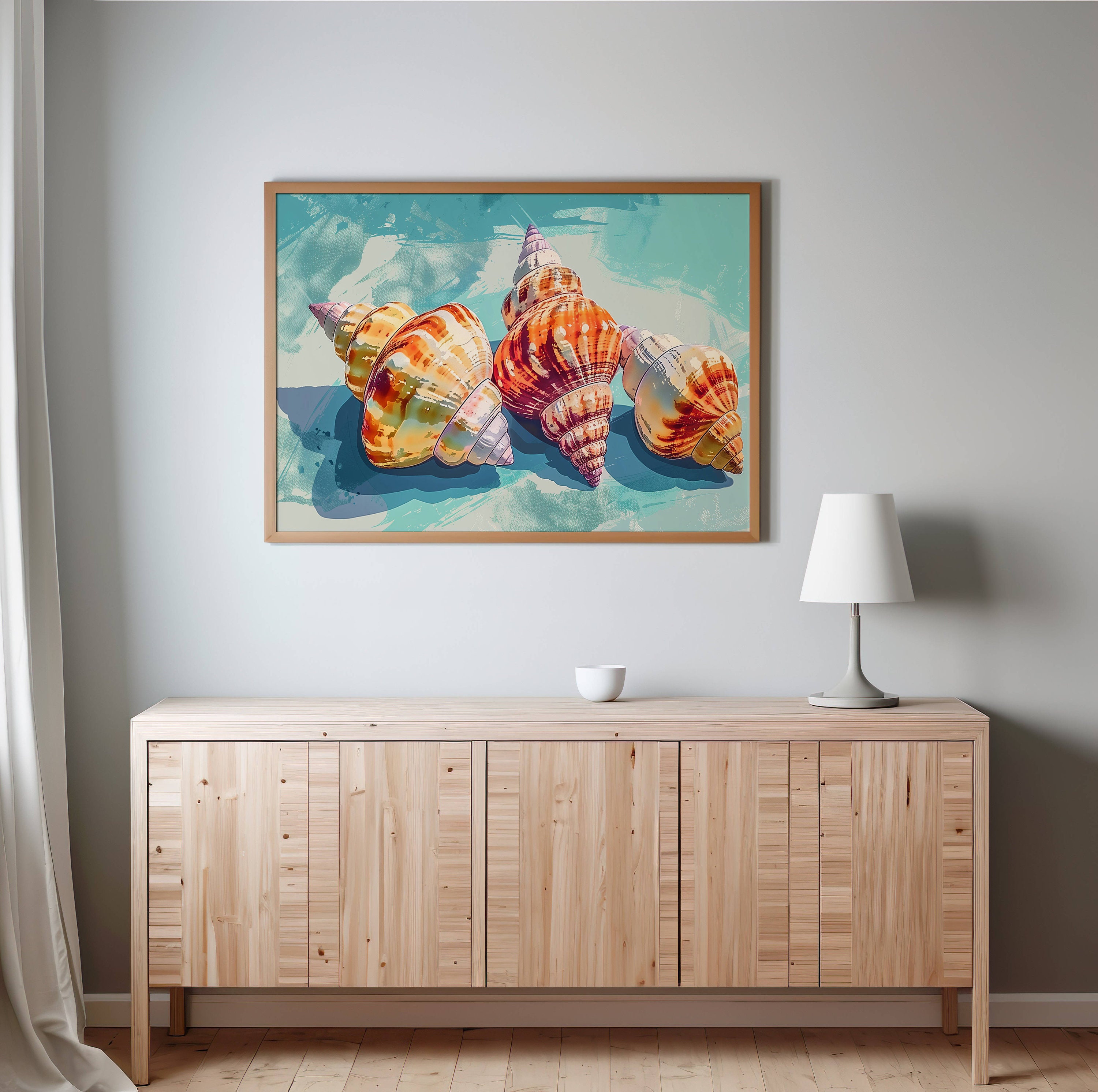 Colorful Seashell Pattern Print, Beach House Wall Art, Coastal Decor ...