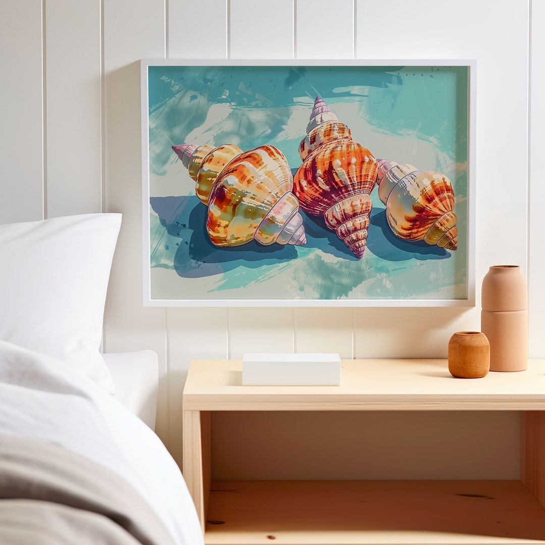 Colorful Seashell Pattern Print, Beach House Wall Art, Coastal Decor ...