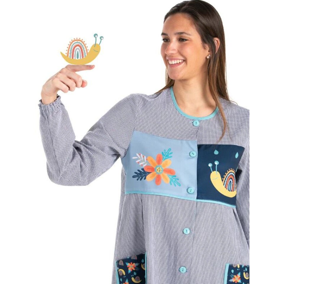 Navy Blue Educator's Jacket / Coat With Snail Flower Print ...