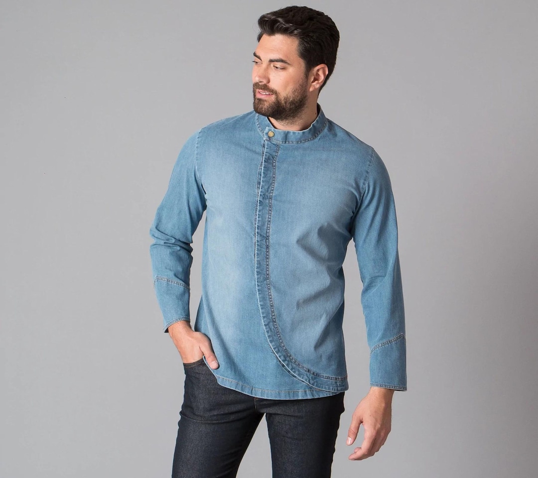 Unisex Chef Jacket / Coat - Washed Denim Jacket With Hidden Closure for ...
