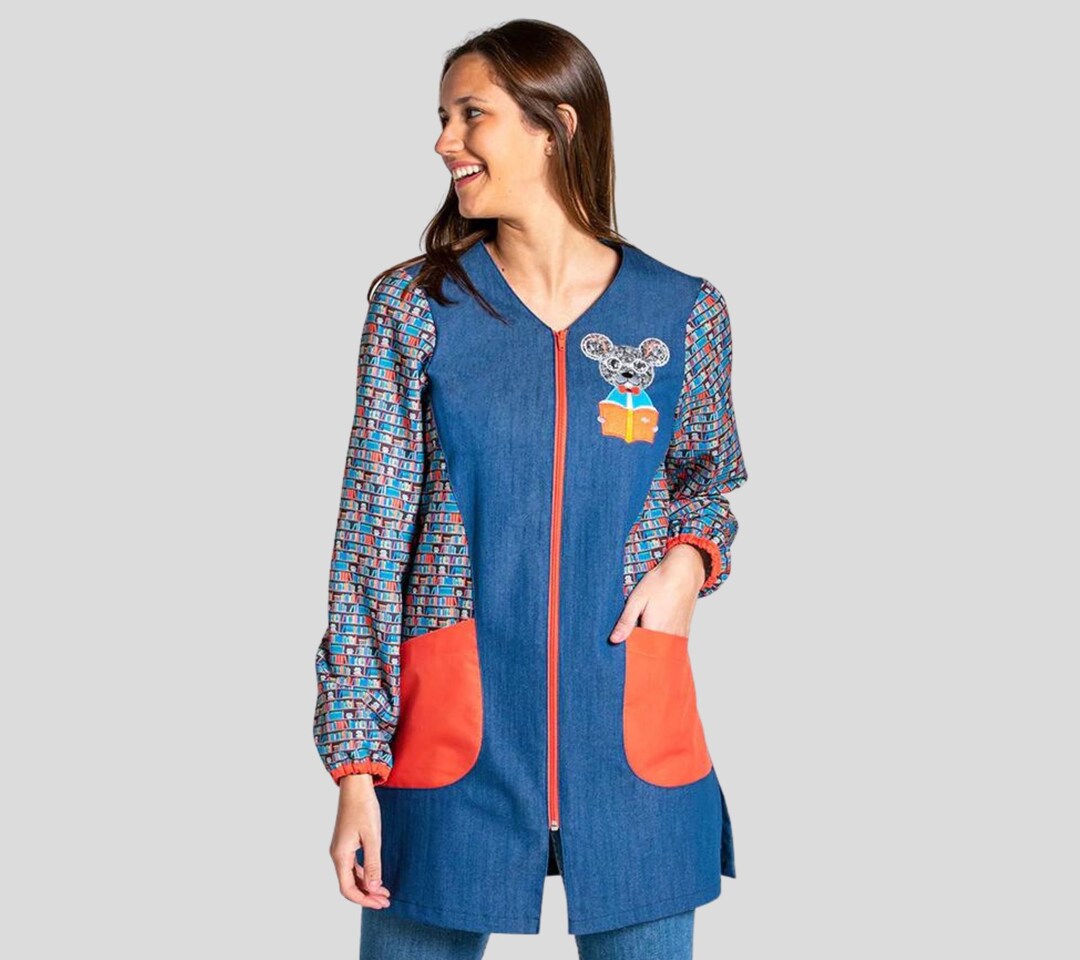Educational Smock for Teachers in Stretch Denim With Library Print and ...