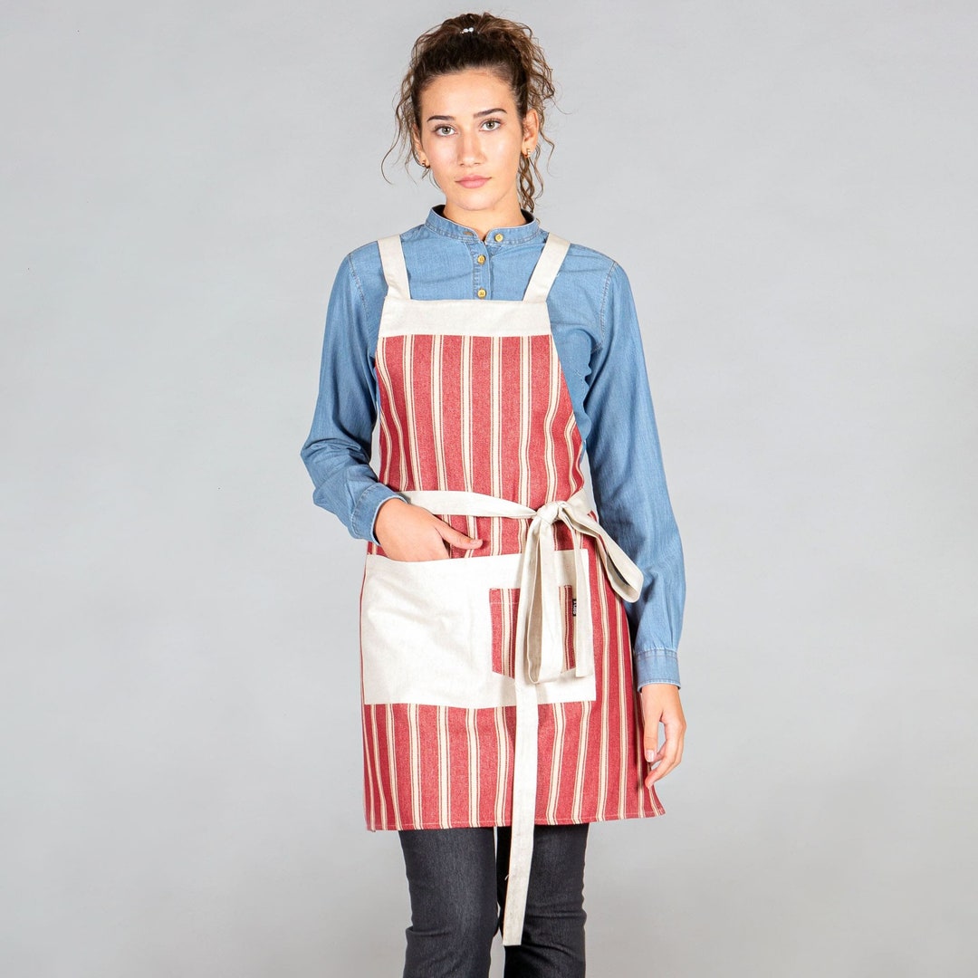 Striped Barista/bartender Apron With Crossed Back Straps and Front ...