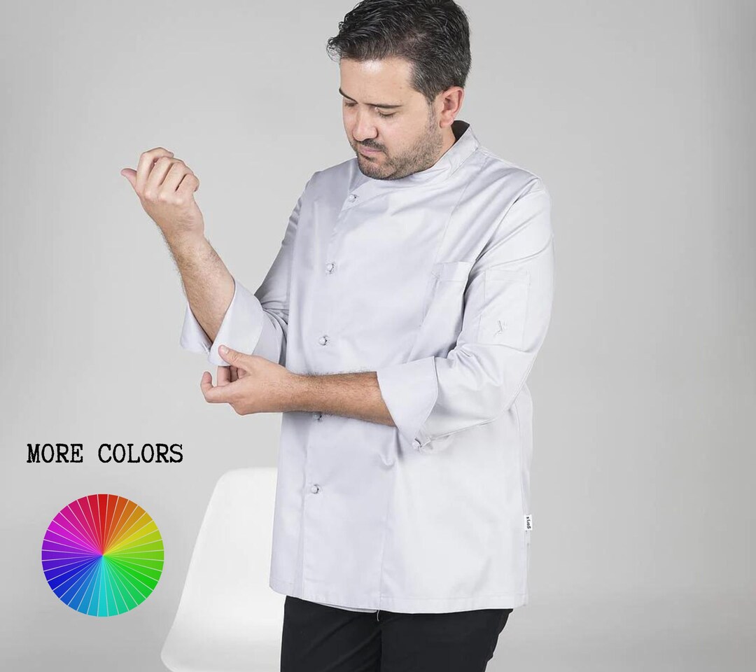 Men's Chef Jacket / Coat With Folded Cuffs and Pacifier Buttons - Ideal ...