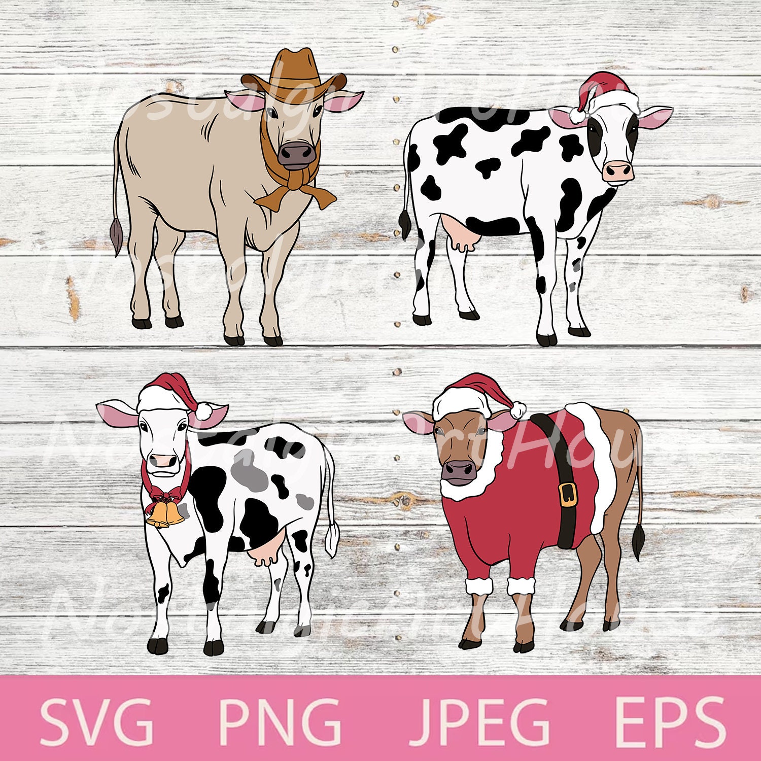 Christmas Cows Svg, Cows Bundle, Western Mooey Christmas, Retro Cowboy ...