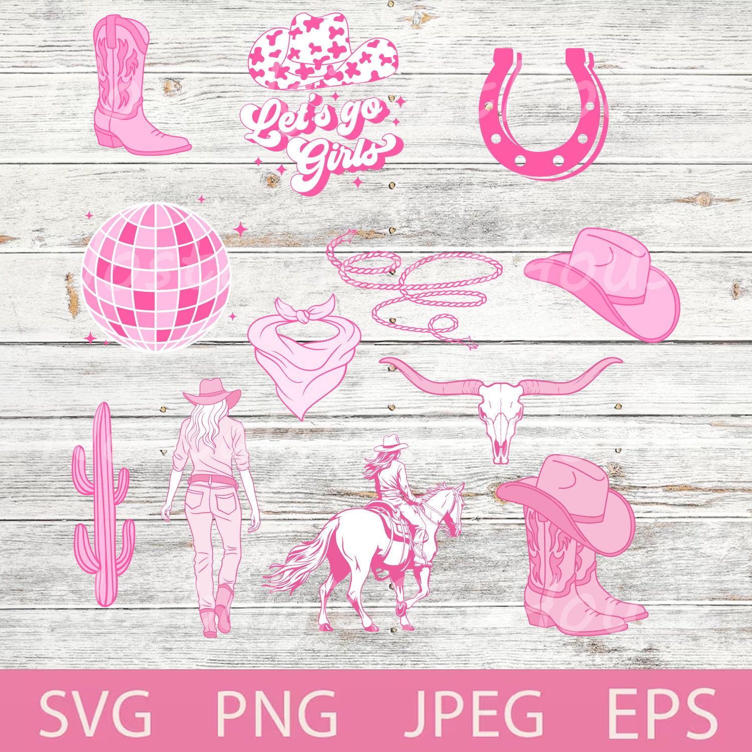 Pink Cowgirl Bundle Svg, Png, Retro Western Design, Retro Cowgirl Png ...