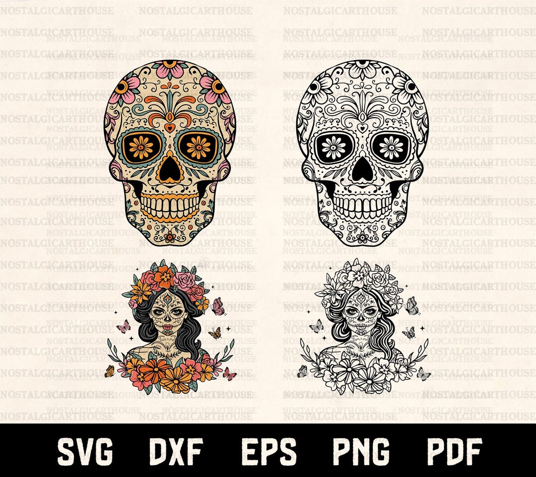 Sugar Skull SVG PNG EPS, Catrina Calavera Clipart, Floral Mexican Skull ...