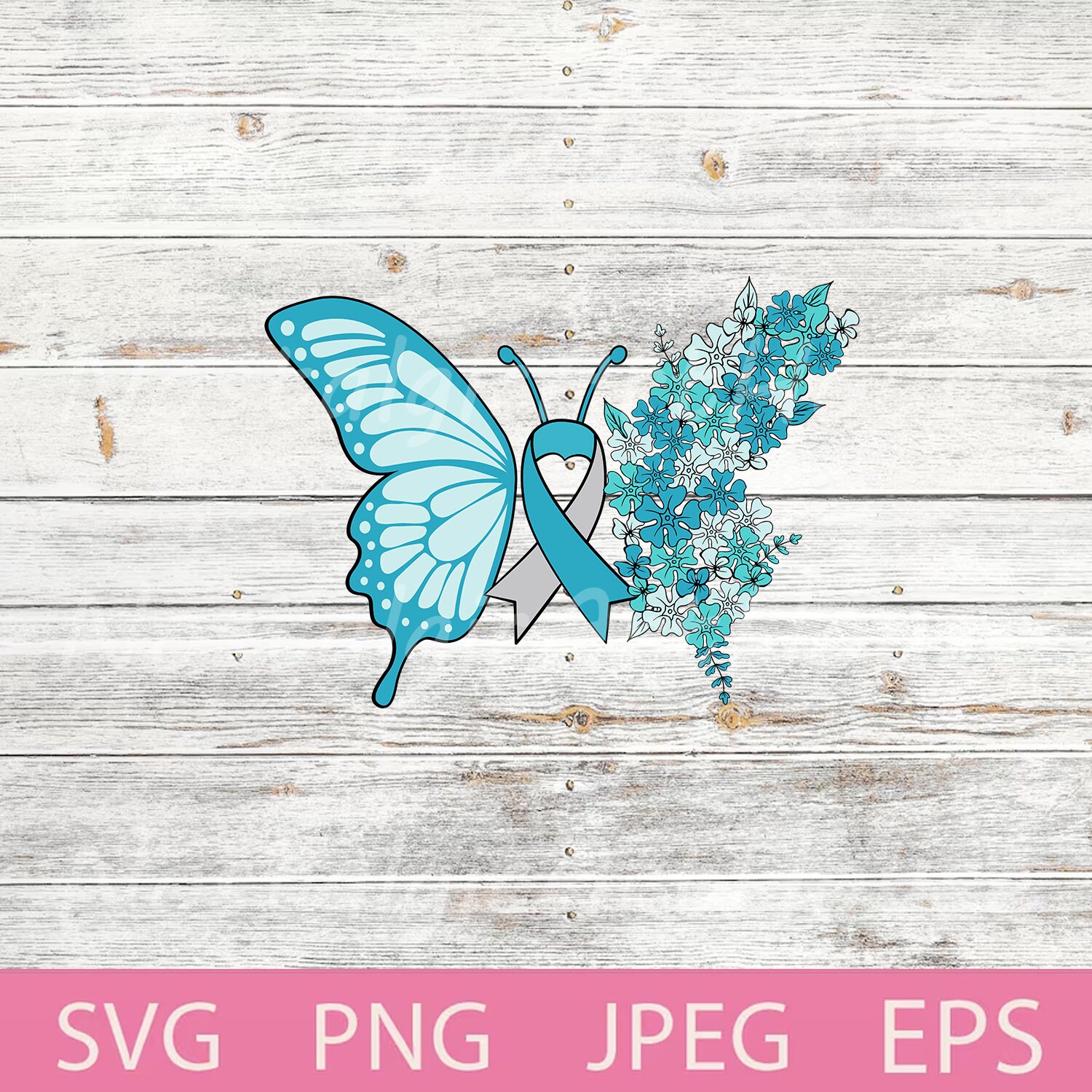 Butterfly Cervical Cancer Svg, Butterfly Teal Ribbon Svg, Cervical ...