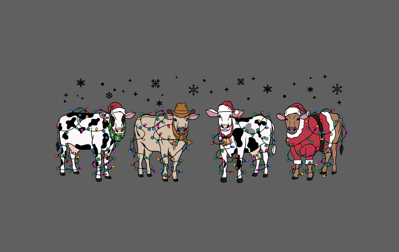 Christmas Cows Svg, Cows Bundle, Western Mooey Christmas, Retro Cowboy ...