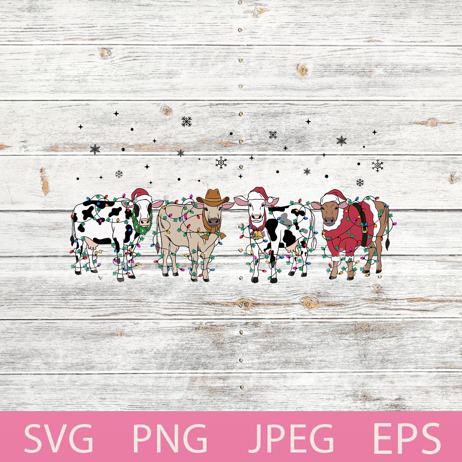 Christmas Cows Svg, Cows Bundle, Western Mooey Christmas, Retro Cowboy ...