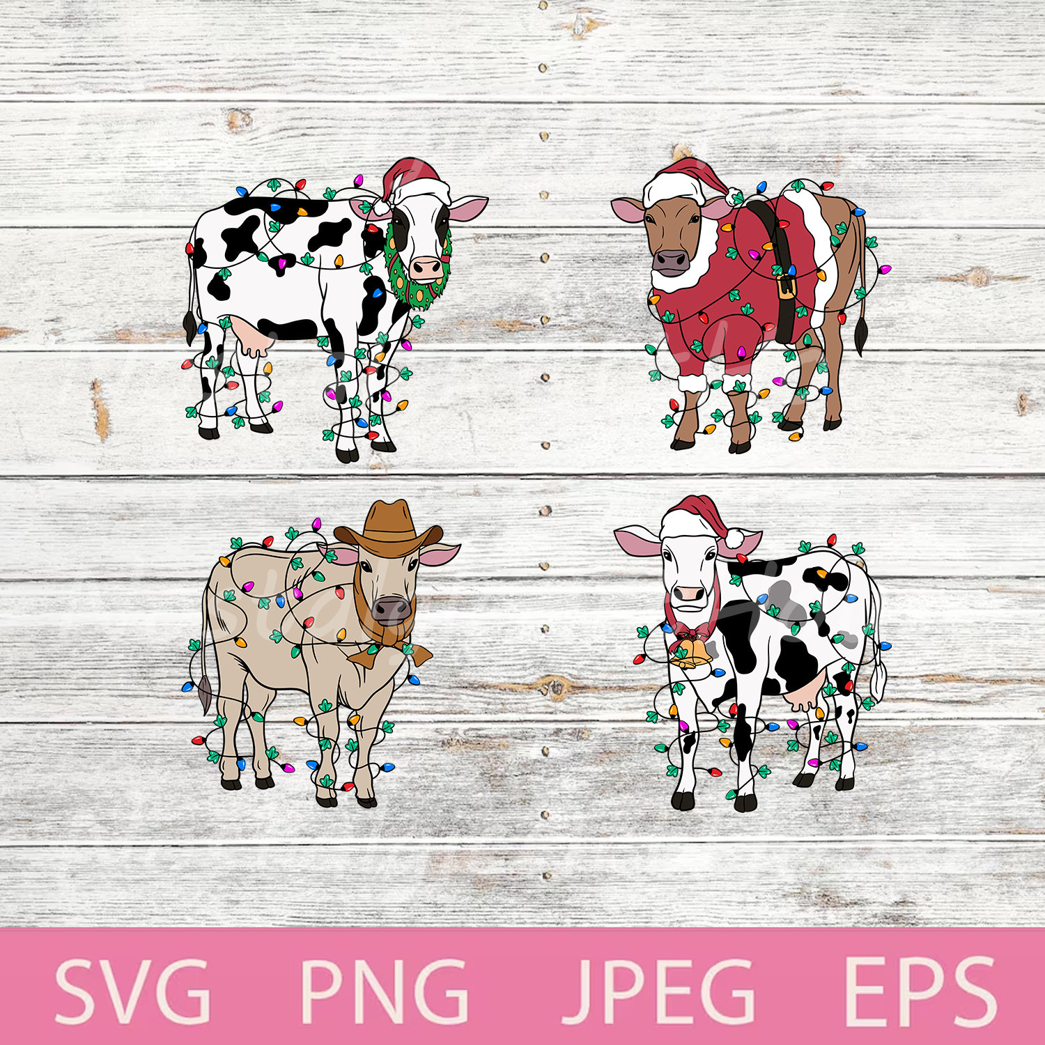 Christmas Cows Svg, Cows Bundle, Western Mooey Christmas, Retro Cowboy ...