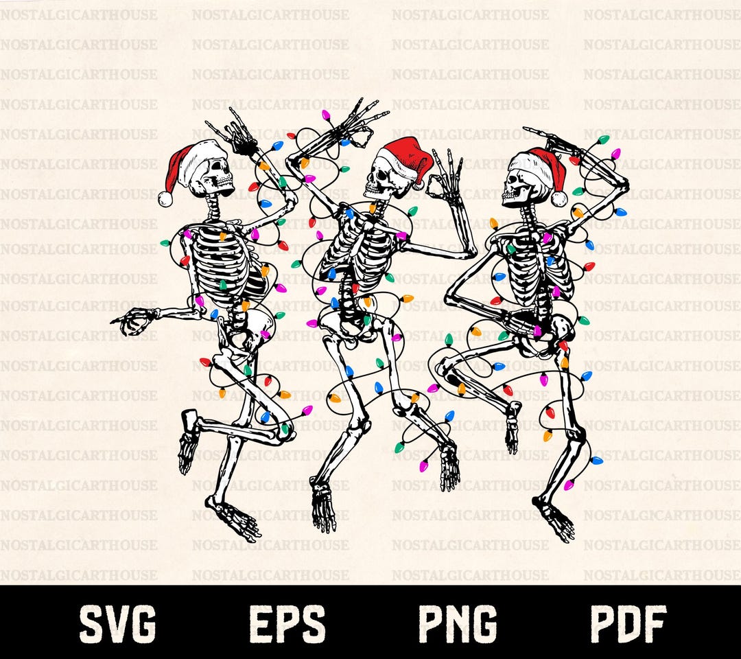 Christmas Skeleton Svg Png, Funny Dancing Skeletons With Santa Hats and ...