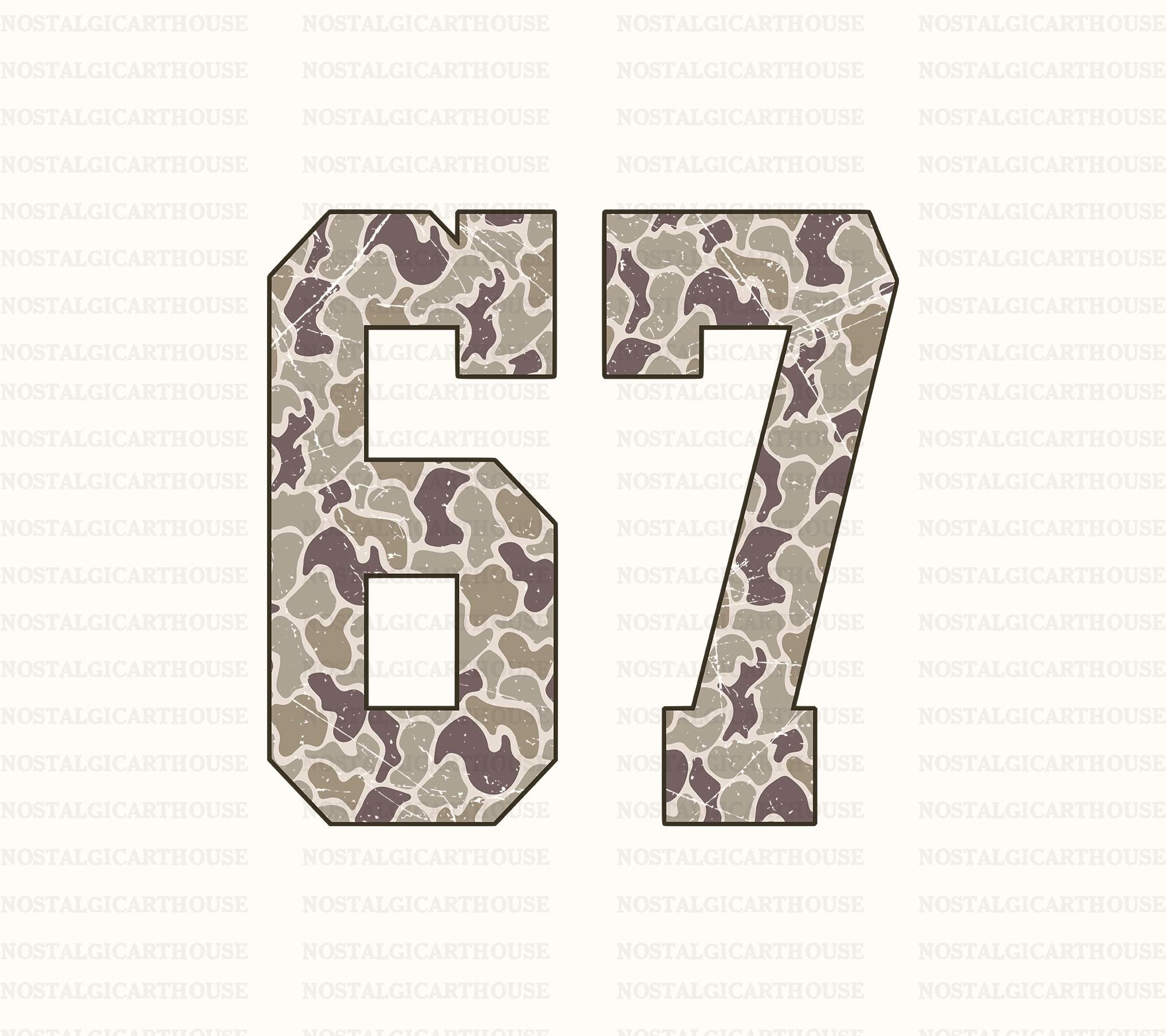 67 SVG PNG, Six Seven Camouflage Number Typography Design, Trendy Meme ...