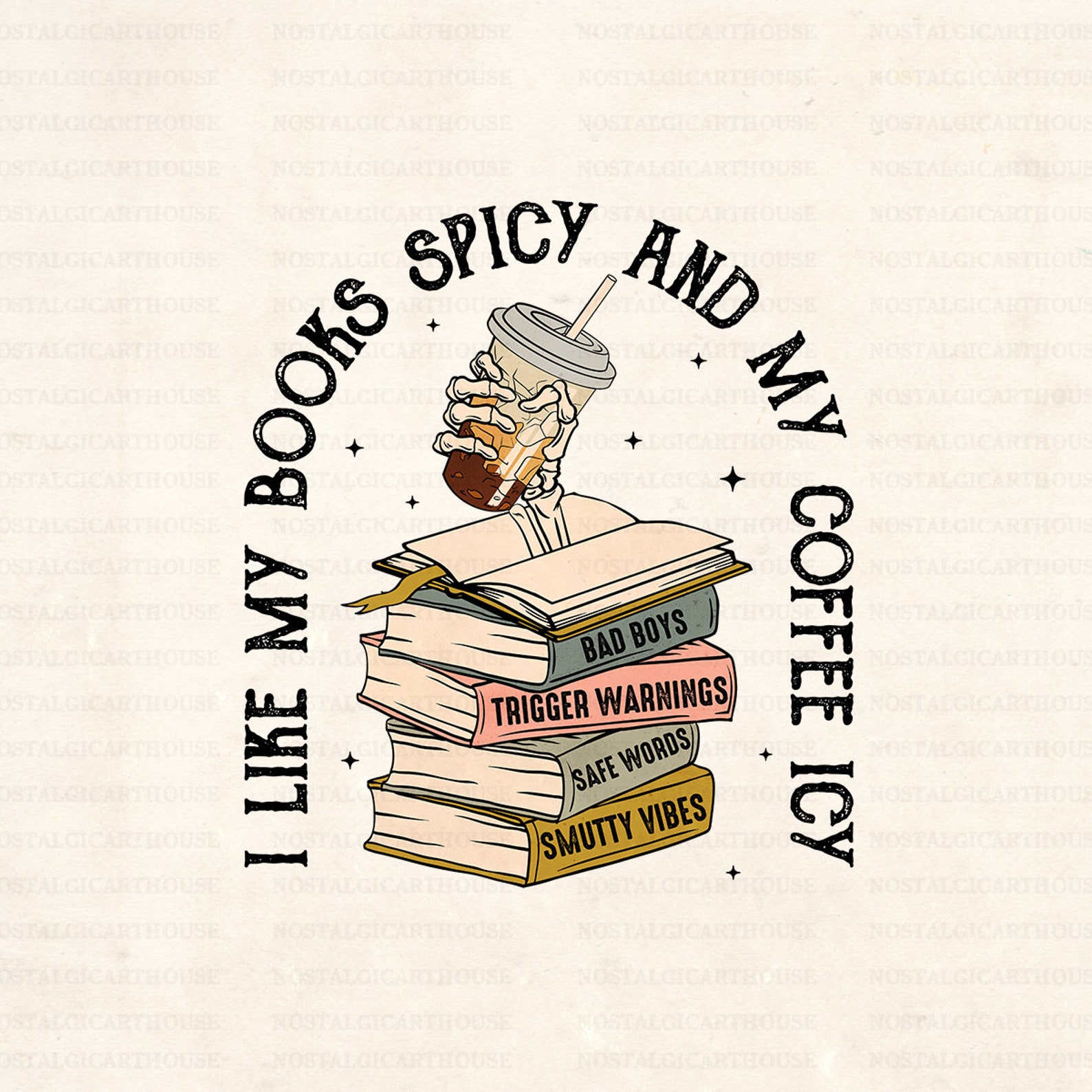 I Like My Books Spicy and My Coffee Icy Png, Skeleton Coffee Book ...