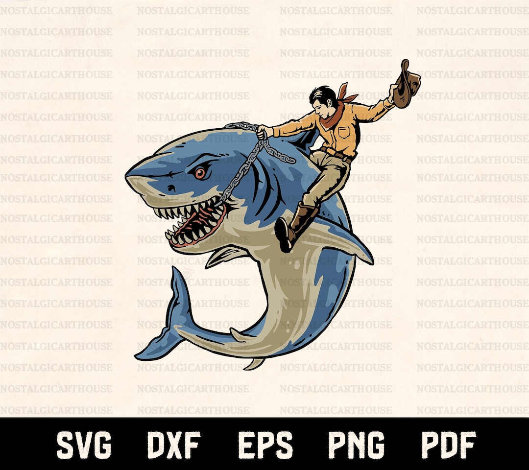 Cowboy Riding Shark SVG PNG, Western Cowboy Shark Rider Illustration ...