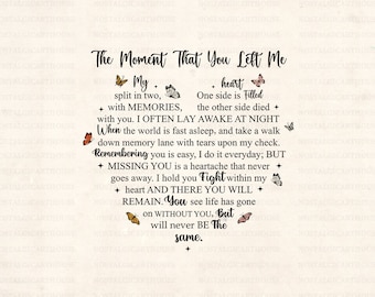 The Moment That You Left Me Heart SVG, Jpg, Png, Poem in Loving Memory ...