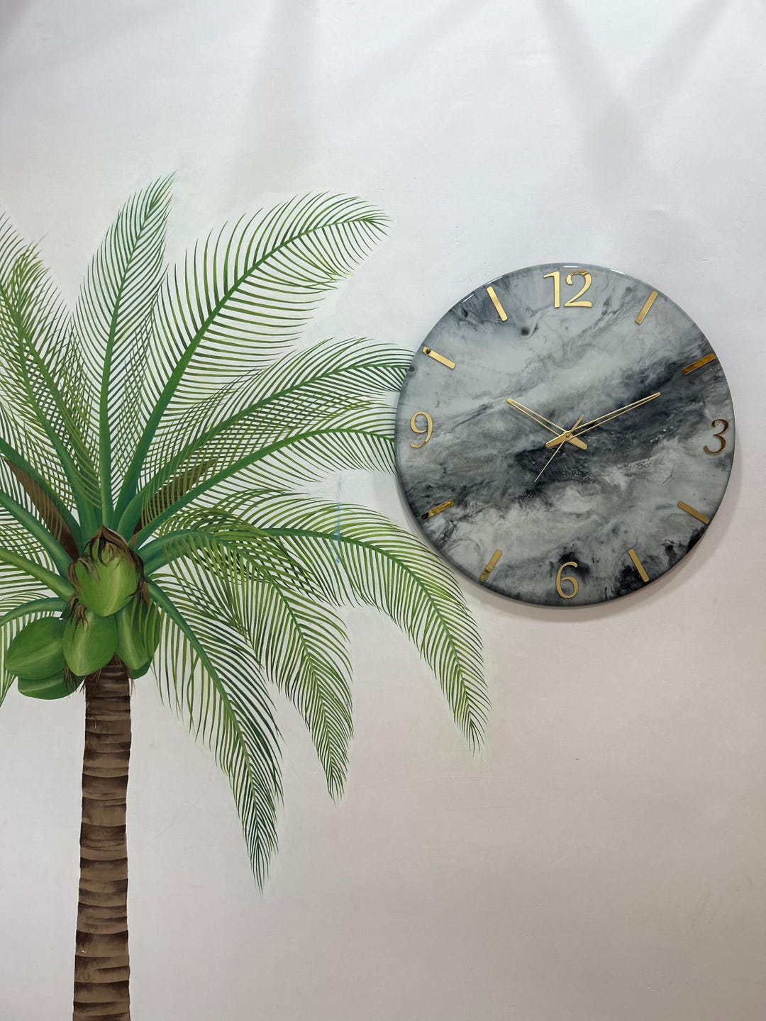 Handcrafted Marble-inspired Wall Clock Modern Minimalist Clock for Home ...