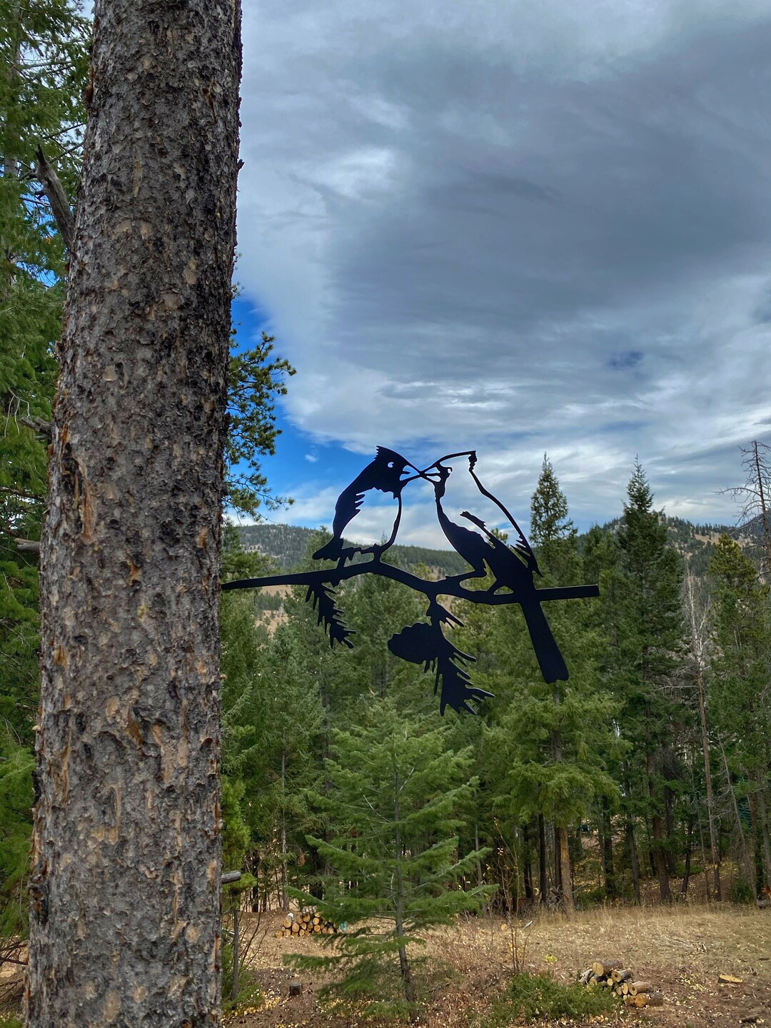 Metal Kissing Cardinals on a Branch - Tree Bird Hammer-in Outdoor ...