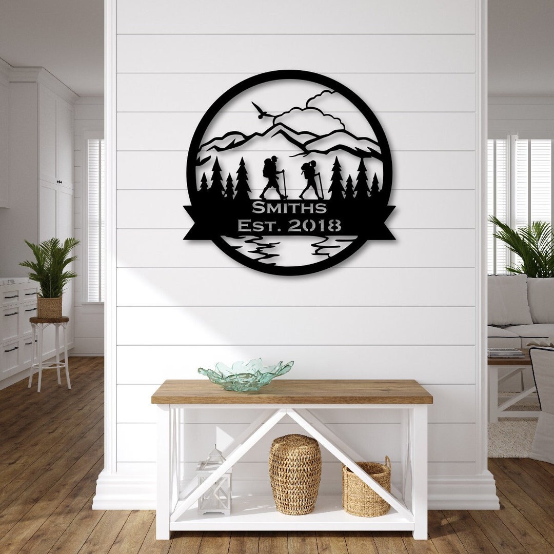 Hiking Couple Monogram Scene - Customizable - Mountain Scene Monogram ...