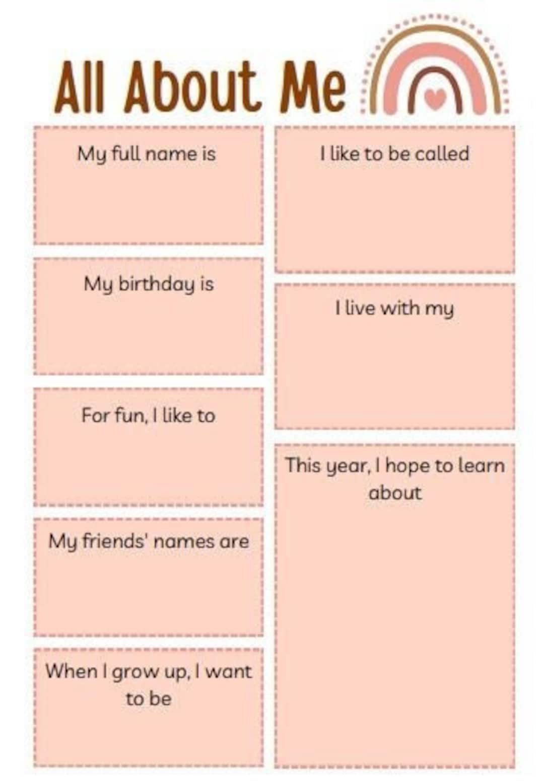 All About Me Pack, All About Me Questionnaire, Instant Download - Etsy