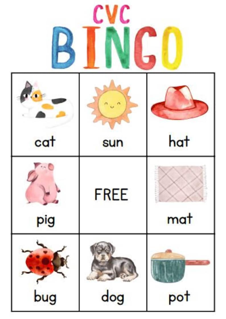 CVC Words Bingo, CVC Bingo, Printable Bingo Cards, Bingo Game Download ...