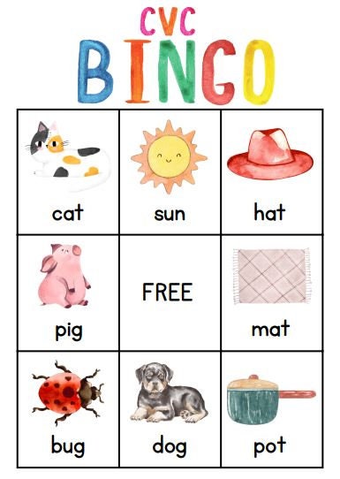 CVC Words Bingo, CVC Bingo, Printable Bingo Cards, Bingo Game Download ...