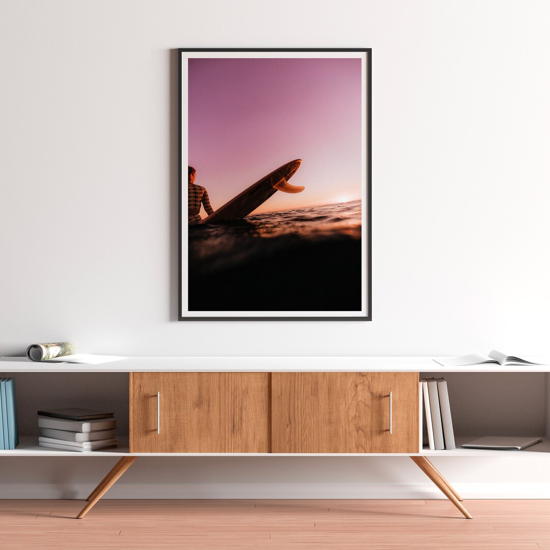 A3 A0 Longboard Fin Surf Print, Sunset, Double Exposure, Framed Fine ...