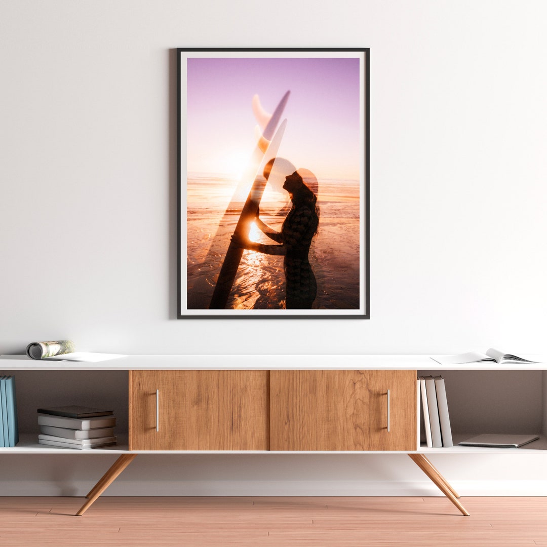 A3 A0 Lily Surfer Girl, Longboard, Silhouette, Sunset, Double Exposure ...