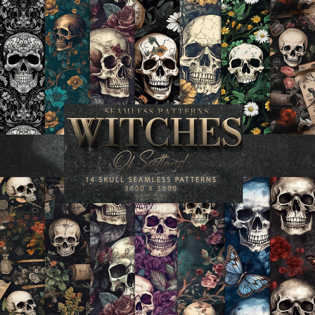 Seamless Skull Gothic Digital Paper, Skull Damask Halloween Scrapbook ...