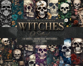 Seamless Vintage Gothic Digital Paper, Skull Damask Halloween Scrapbook ...