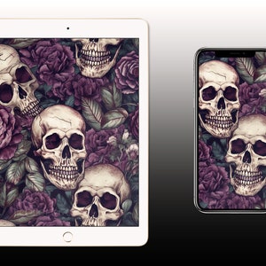 Skull Seamless Pattern Seamless Skull Dark Skull Digital Paper, Seamless Gothic Skull for ...