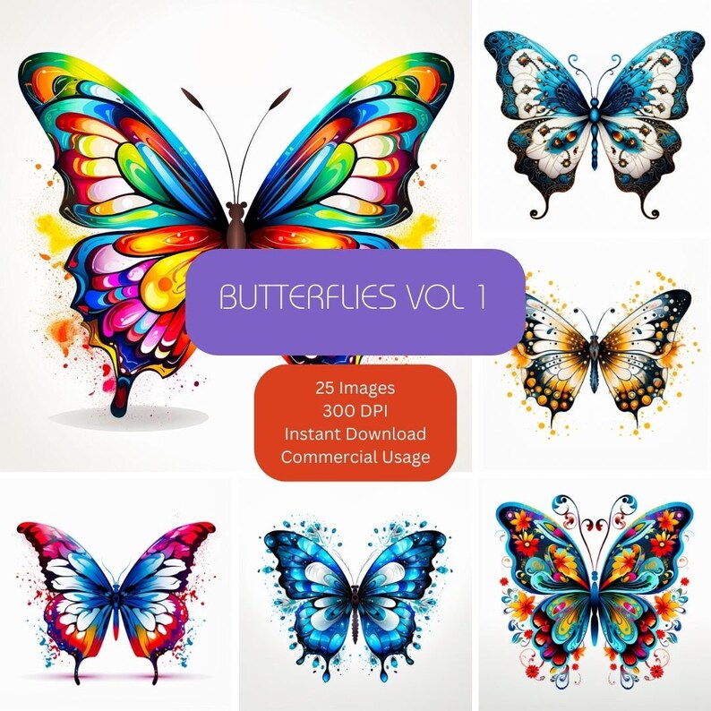 Butterfly Clip Art 25 PNG Images 300 Dpi Instant Download Commercial ...