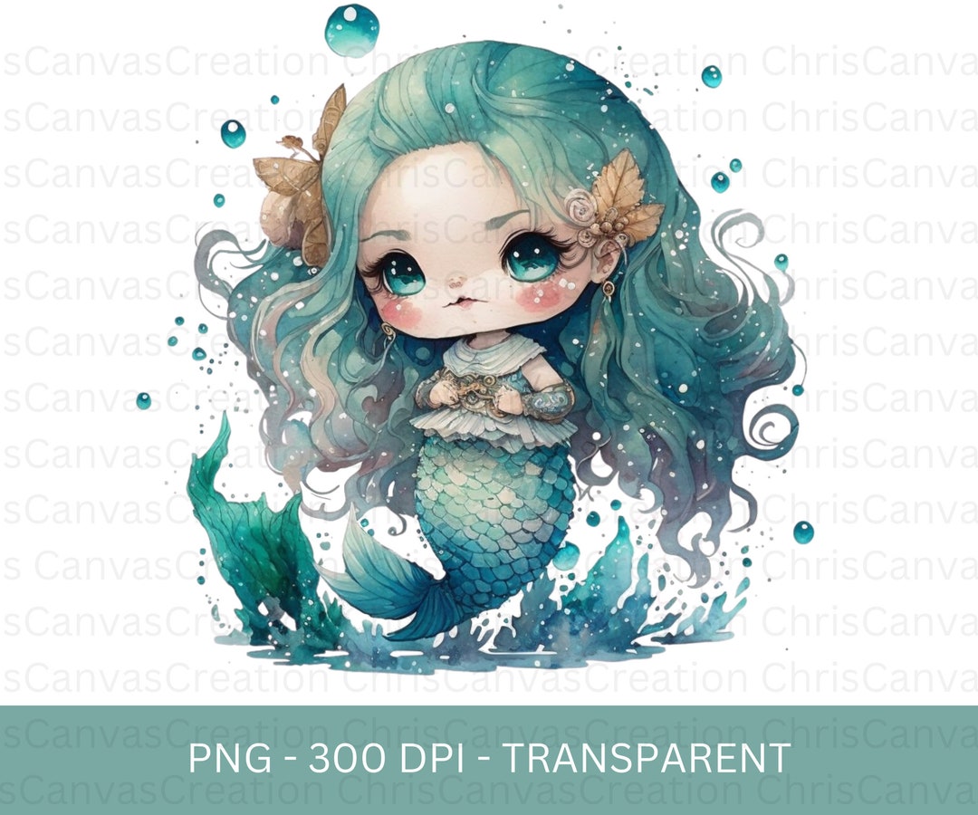 Cute Mermaid Clipart Mermaid Watercolor PNG Watercolor - Etsy