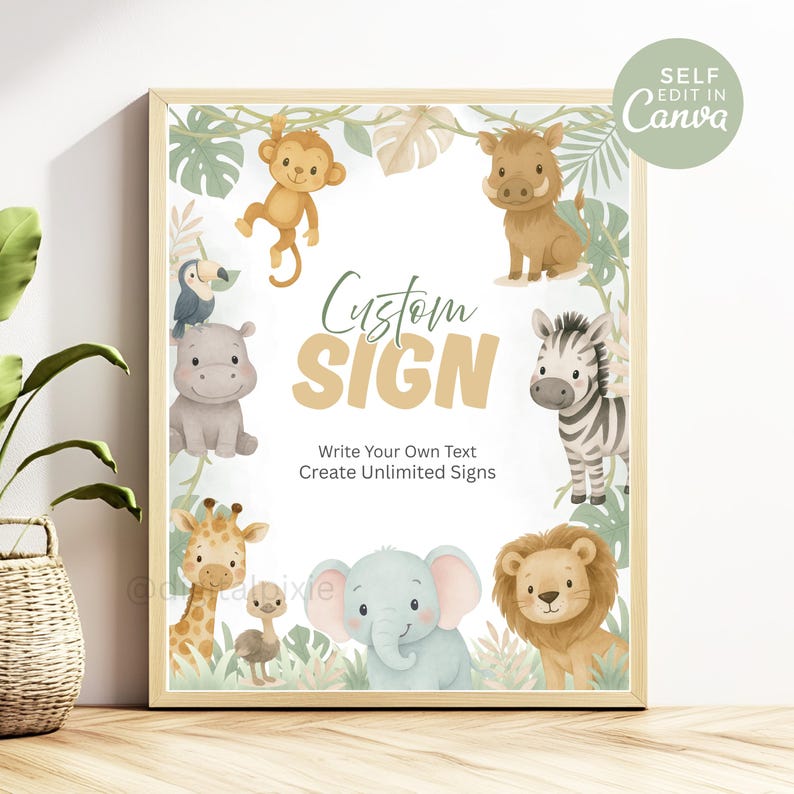 EDITABLE Safari Animals Custom Welcome Sign Template, Jungle Baby ...