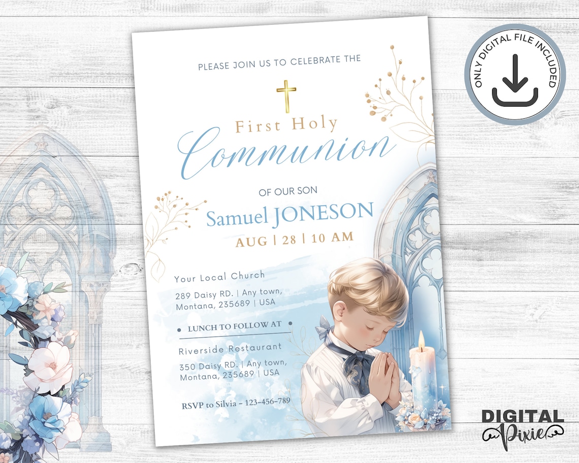 Editable First Holy Communion Party Invitation, Printable Boy's First ...