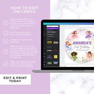 Editable Fairy First Cupcake Toppers, Editable Canva Template for First ...